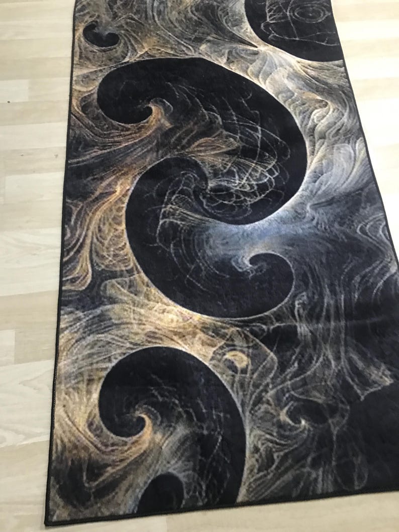 Floor Rug, Marble Rug, Abstract Swirl Area Rug, Modern Black and Brown ...