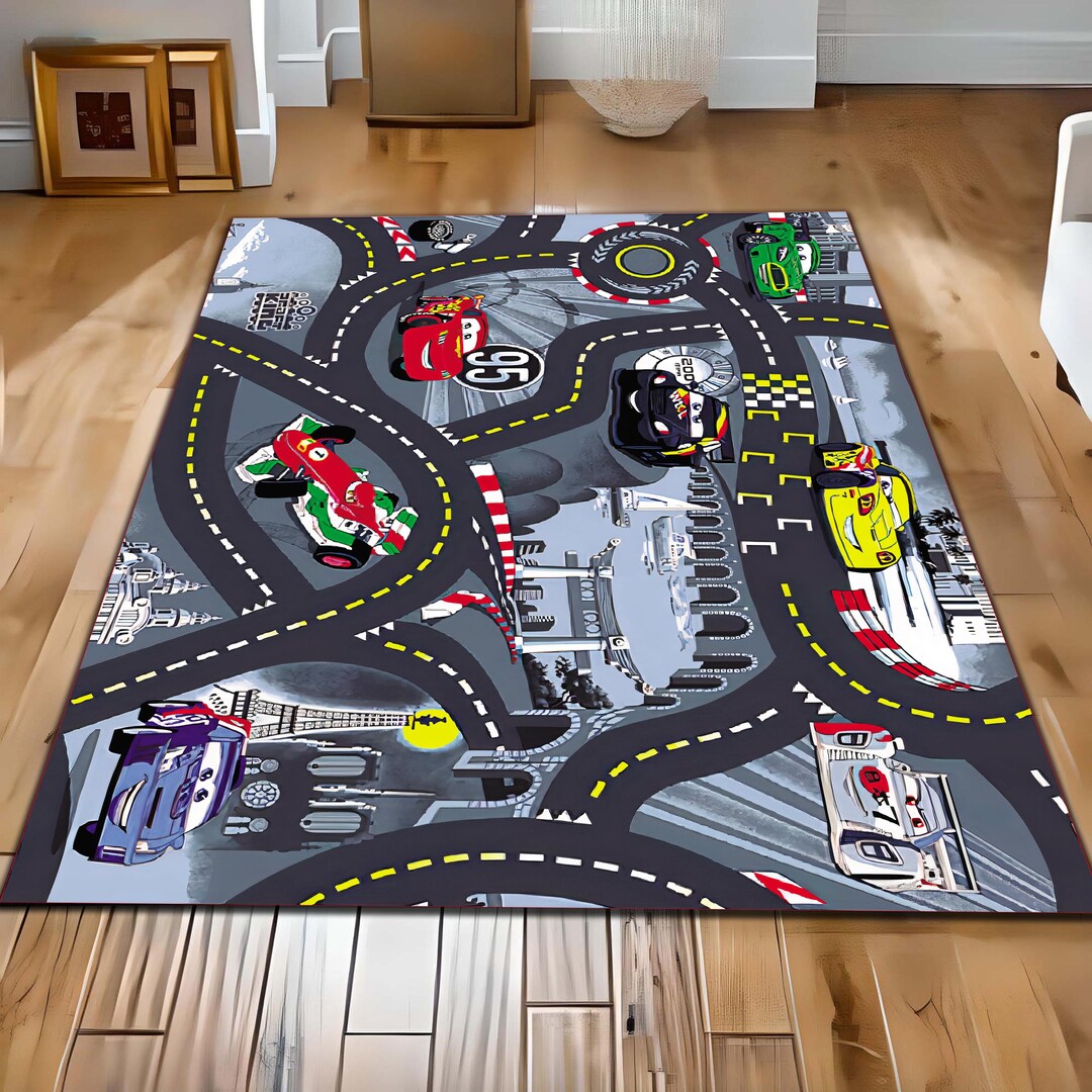 Kids Racing Car Play Rug: Fun Road Track, Washable Gift Mat - Etsy