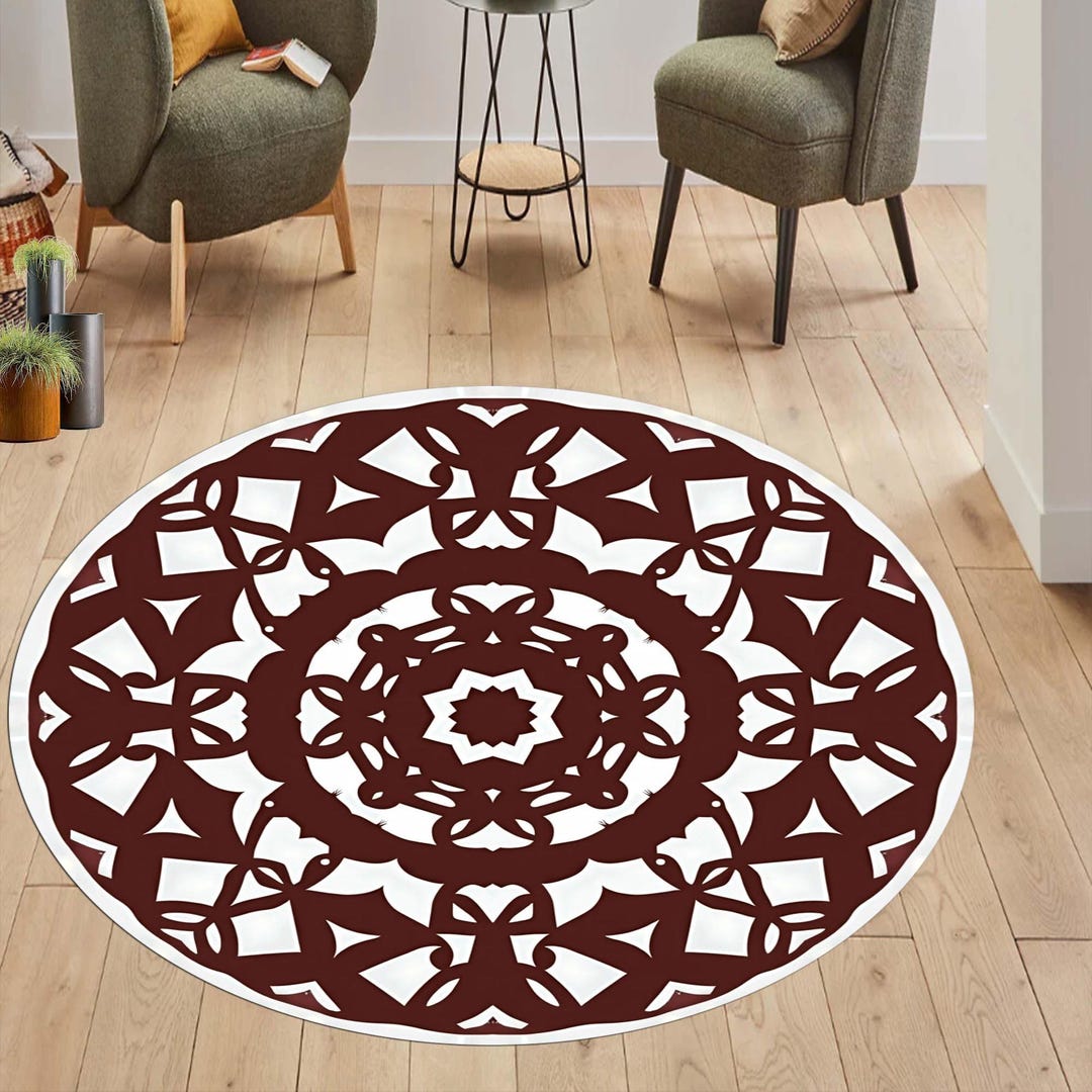 Brown and White Mandala Round Rug: Boho Ethnic Decor - Etsy