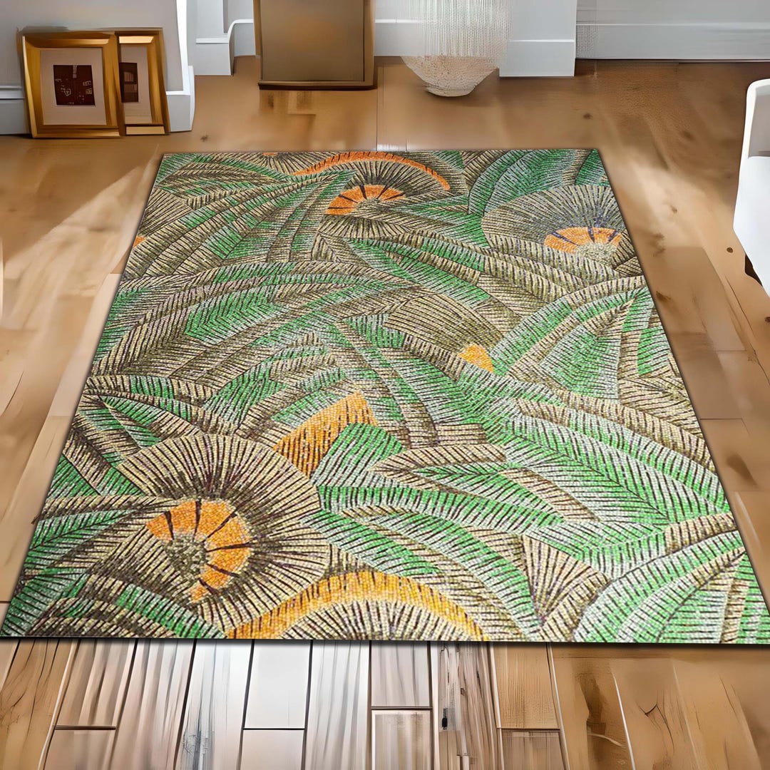 Tropical Palm Leaf Rug: Boho Jungle Decor - Etsy