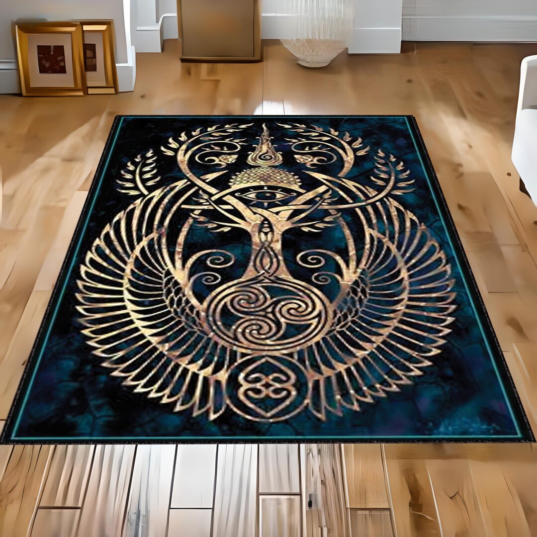 Viking Art Rug Celtic Art Rugs, Celtic Symbols Rug, Gold Rug, Navy Rug ...