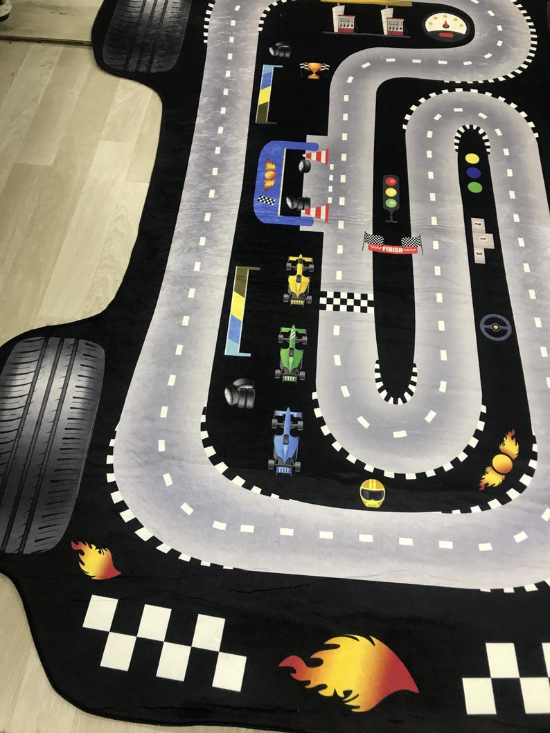 Race Track Play Rug, Kids Car Play Mat, Racing Car Carpet, Grand Prix ...
