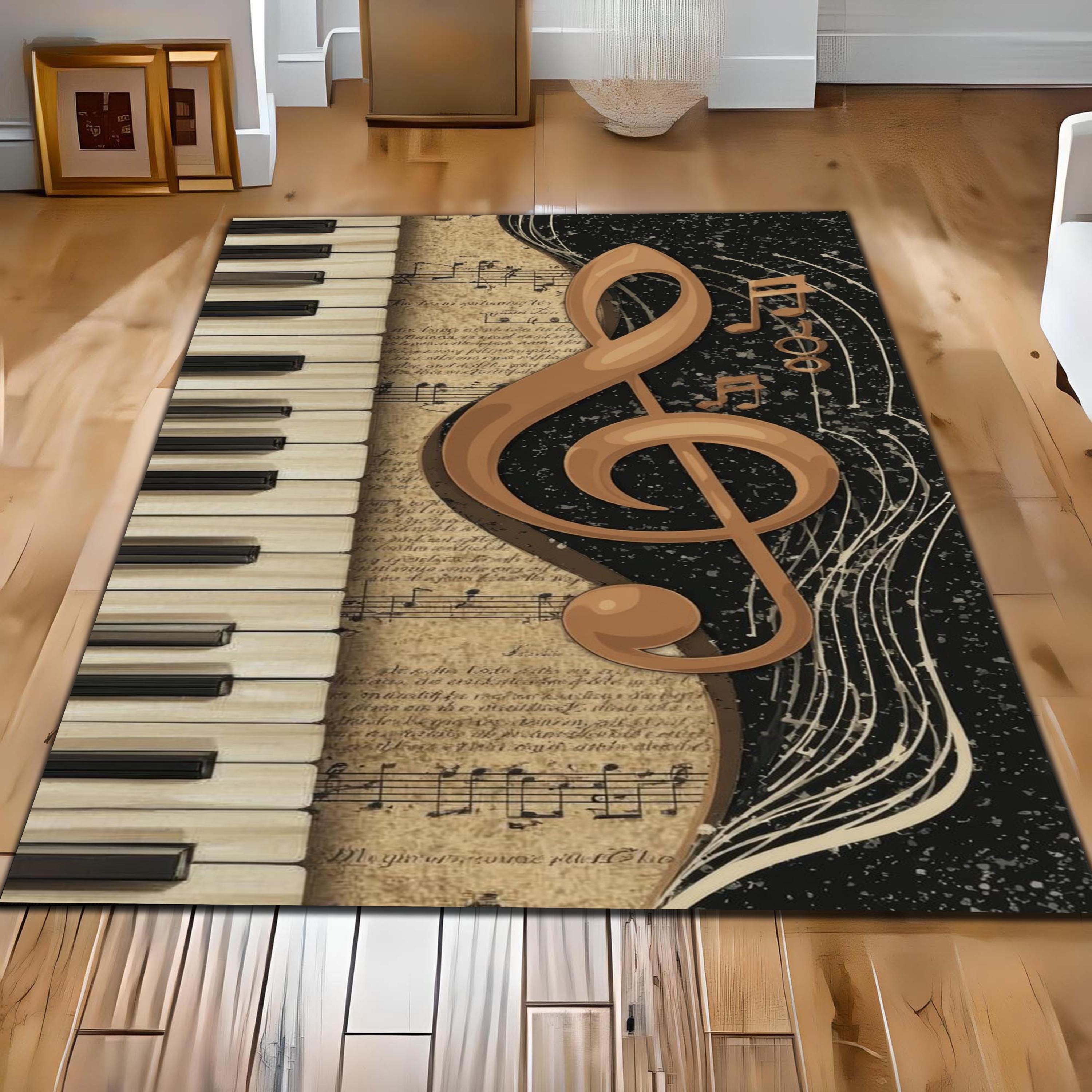 Piano Music Area Rug: Washable Non Slip Musical Notes Keyboard Carpet ...