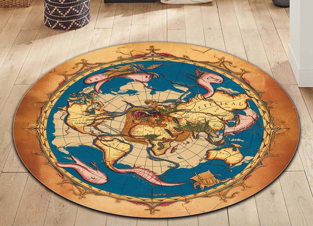 Map Rug, Vintage World Map Round Rug, Antique Nautical Rug, Old World ...