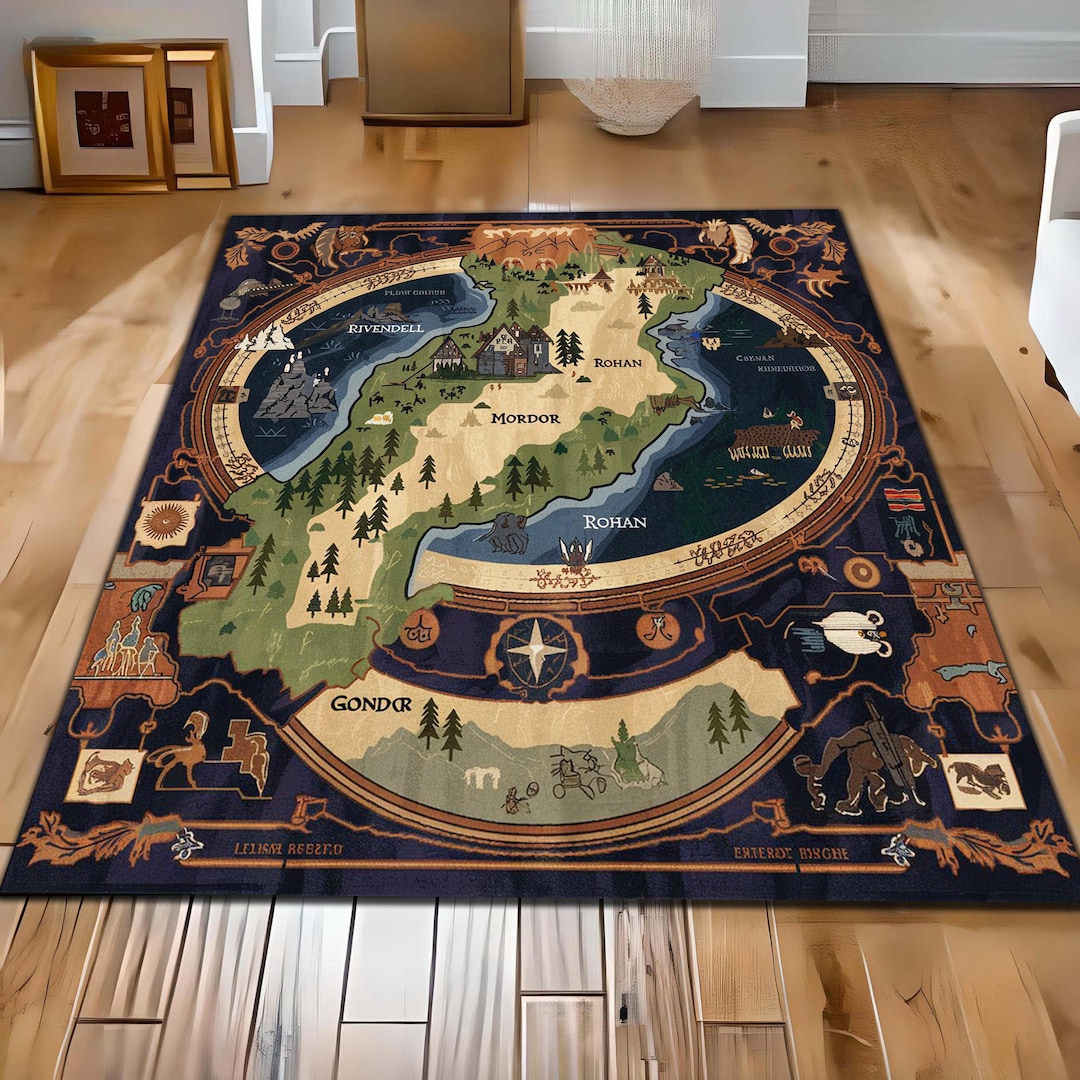 Map Rug, Middle Earth Map Rug Lord of the Rings Inspired Carpet Fantasy ...