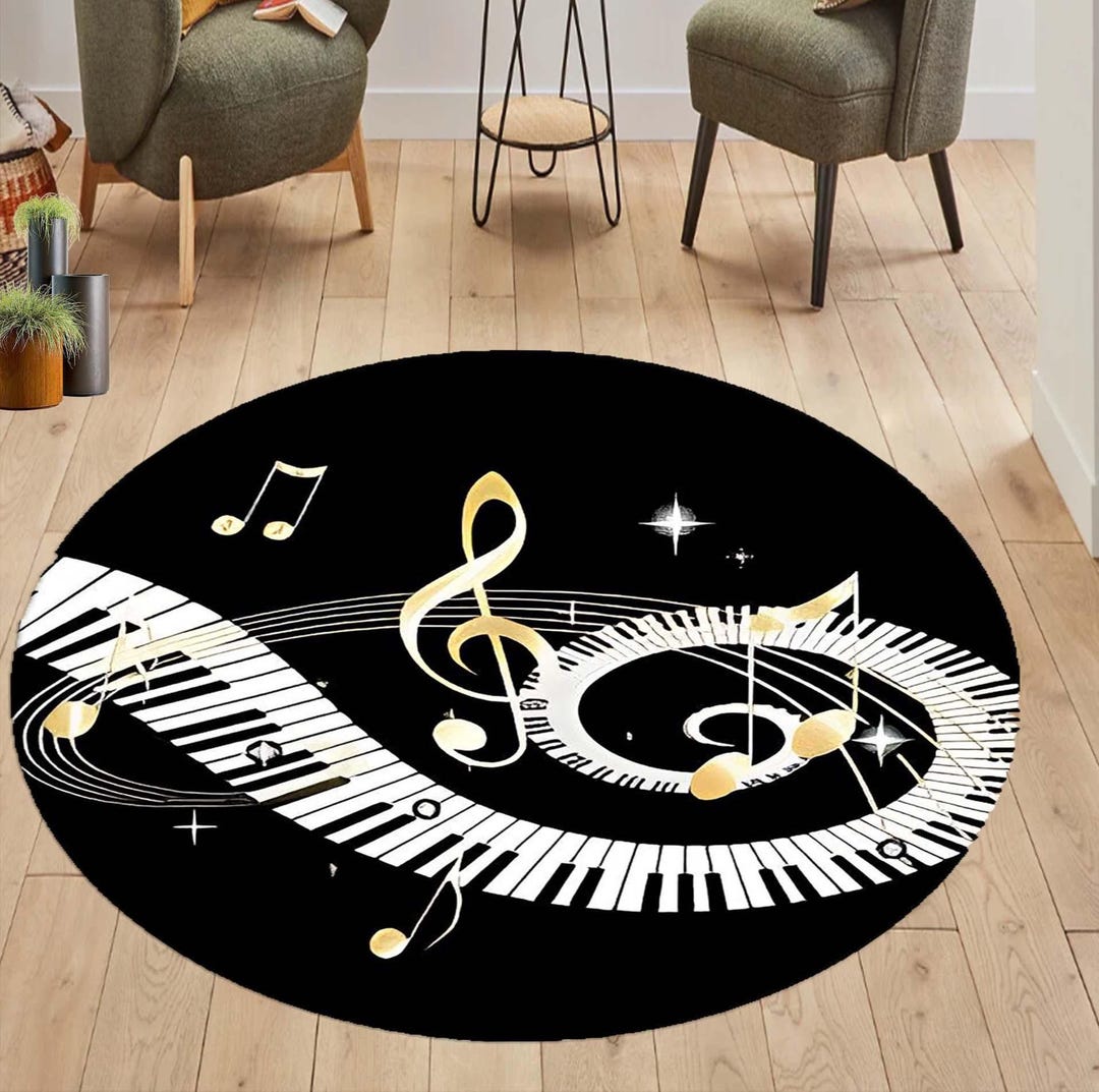 Musical Notes Round Rug: Piano Keyboard Treble Clef Decor, Round Rug ...