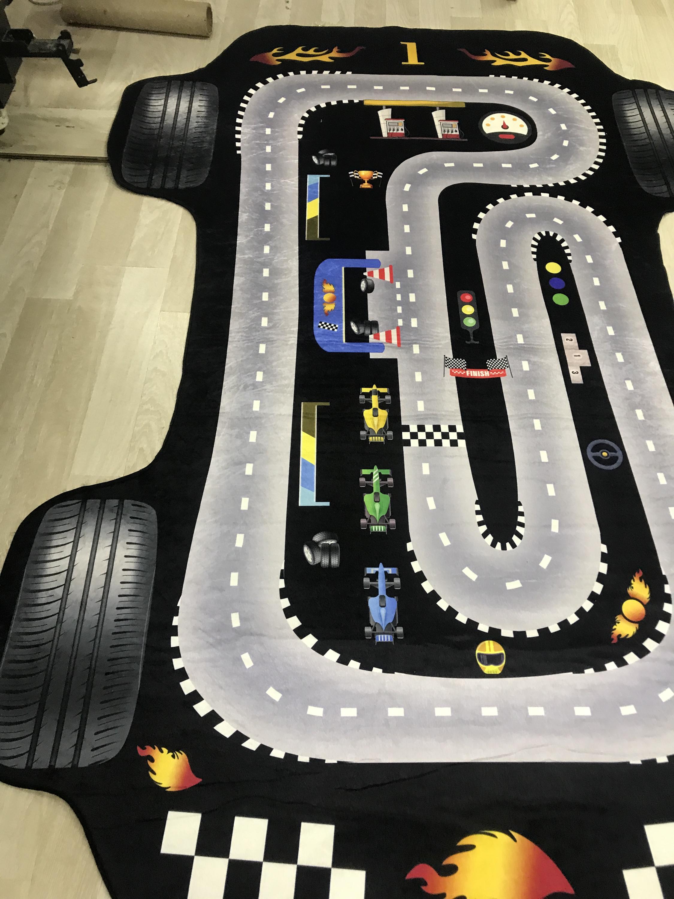Race Track Play Rug, Kids Car Play Mat, Racing Car Carpet, Grand Prix ...