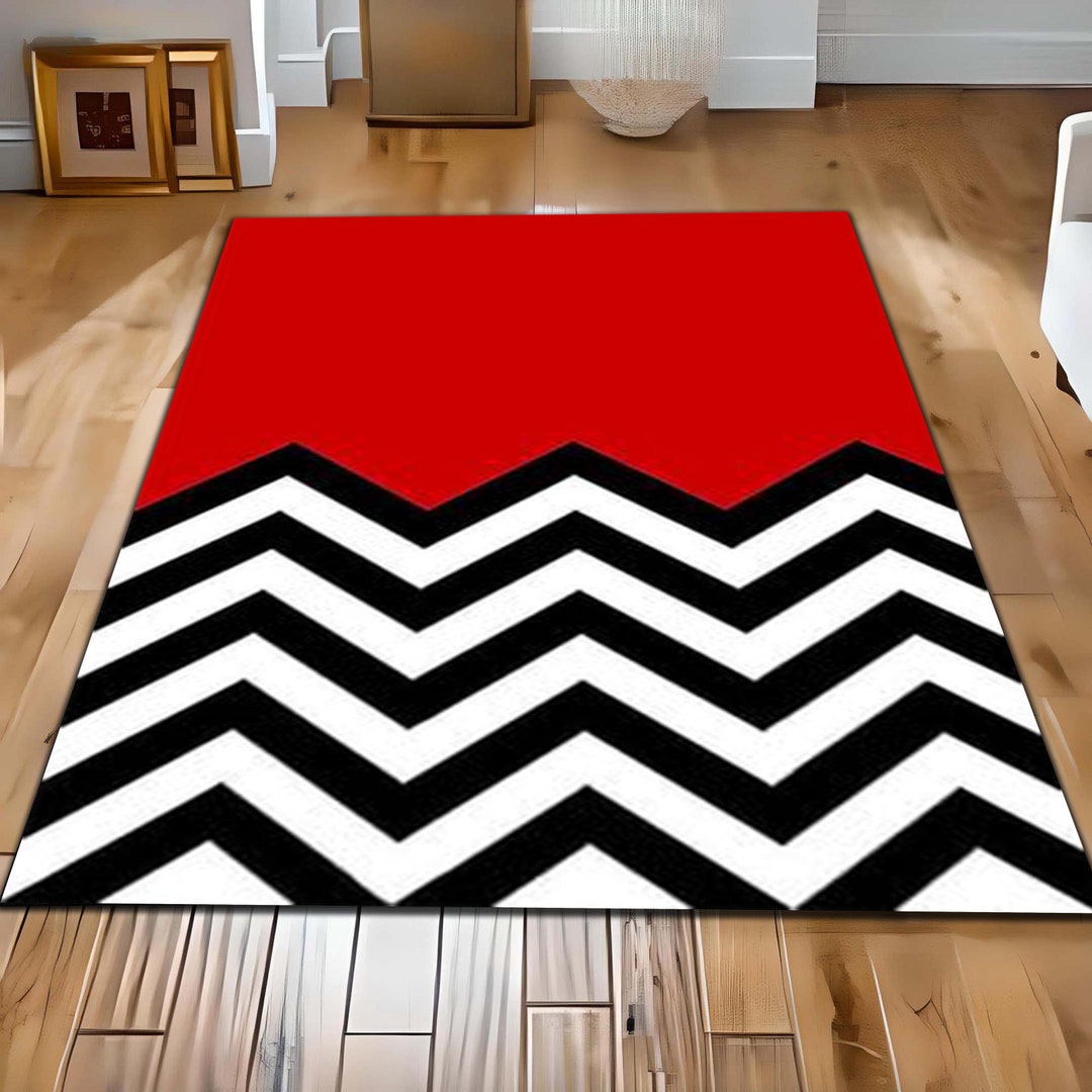 Twin Peaks Rug, Twin Peaks Inspired Chevron Rug, Black White Red Zigzag ...