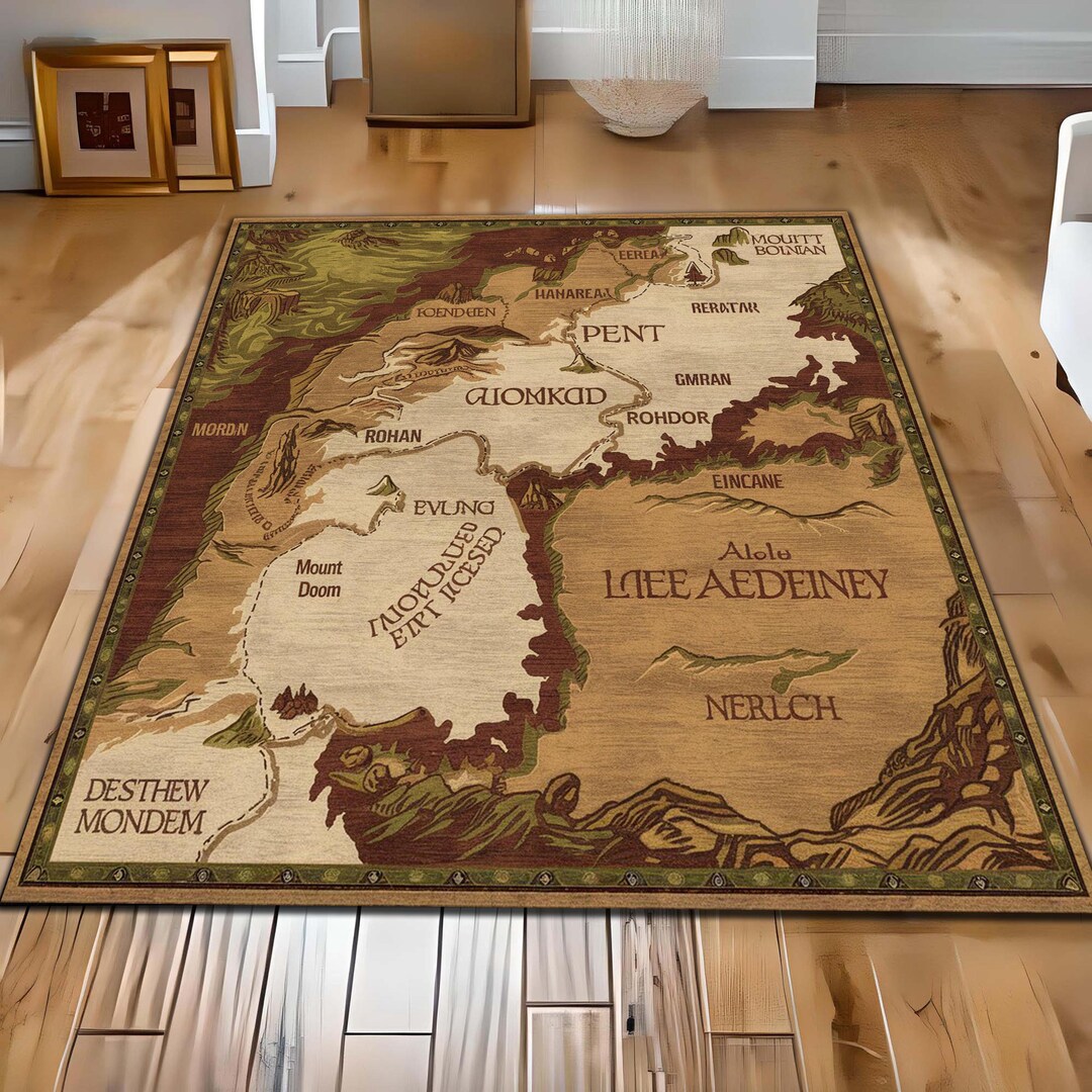 Lord of the Rings Rug. Middle Earth Map Rug. Lord of the Rings Fantasy ...