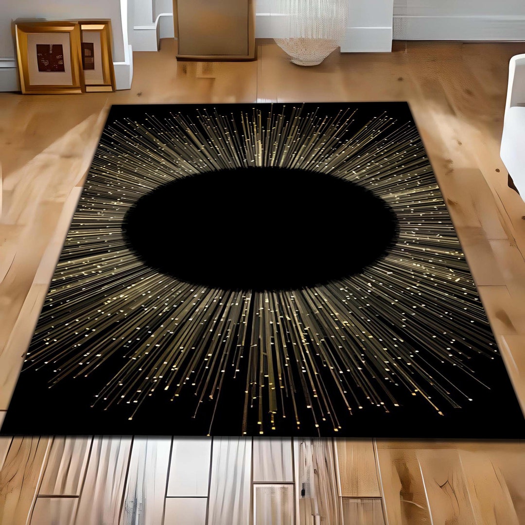 Sun Rug, Sunshine Rug, Elegant Black and Gold Burst Area Rug, Modern ...
