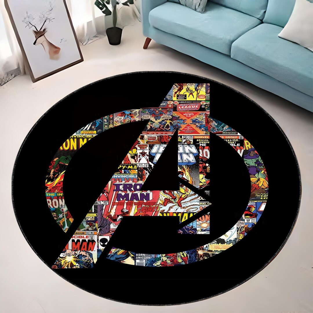Avengers Comic Book Round Rug - Super Hero Decor, Washable Floor Mat - Etsy