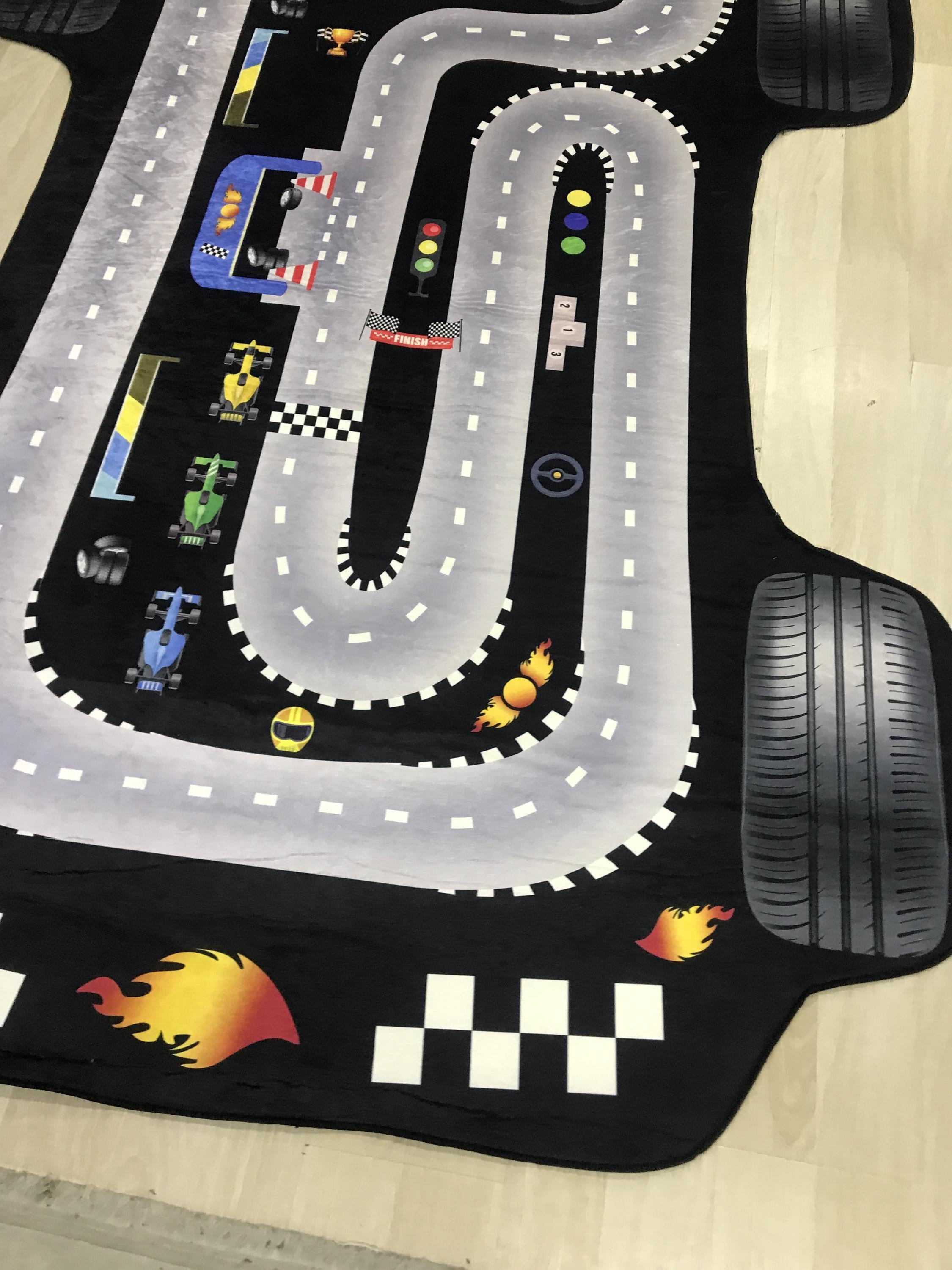 Race Track Play Rug, Kids Car Play Mat, Racing Car Carpet, Grand Prix ...