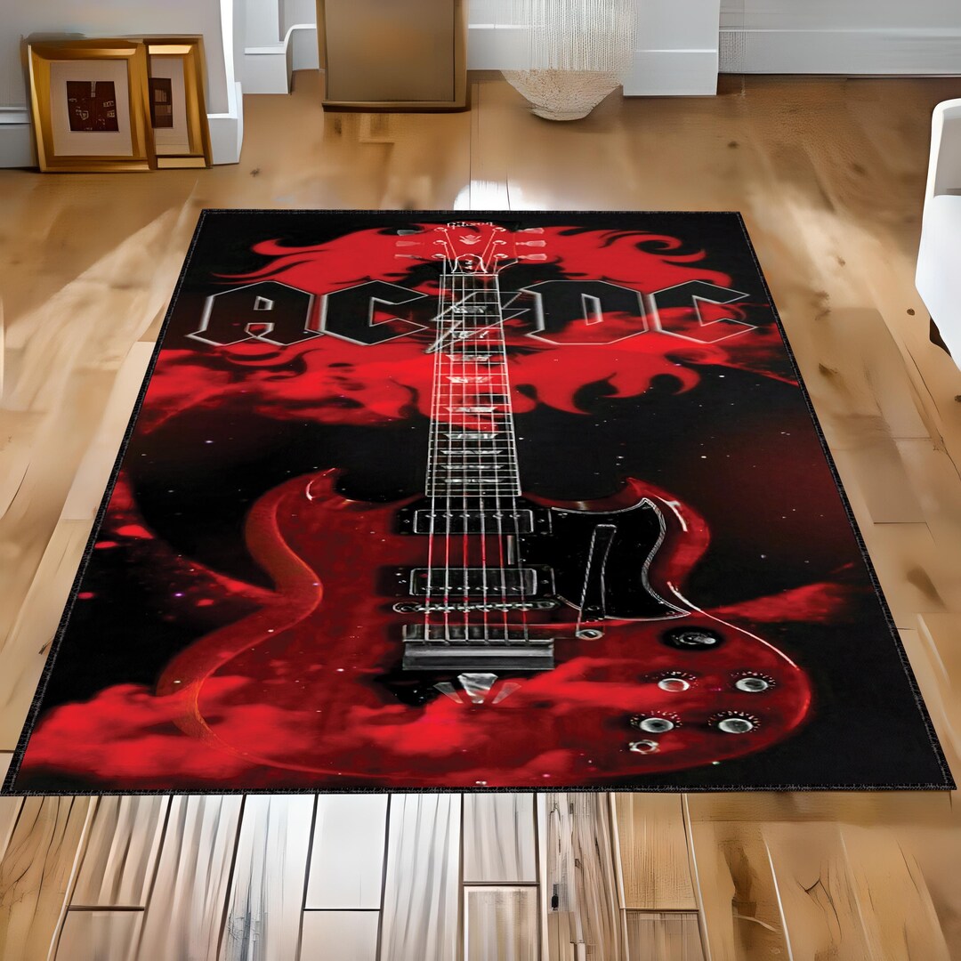 Guitar Rug ACDC Rug AC DC Rug, Album Cover Inspired Music Room Rug, Ac ...
