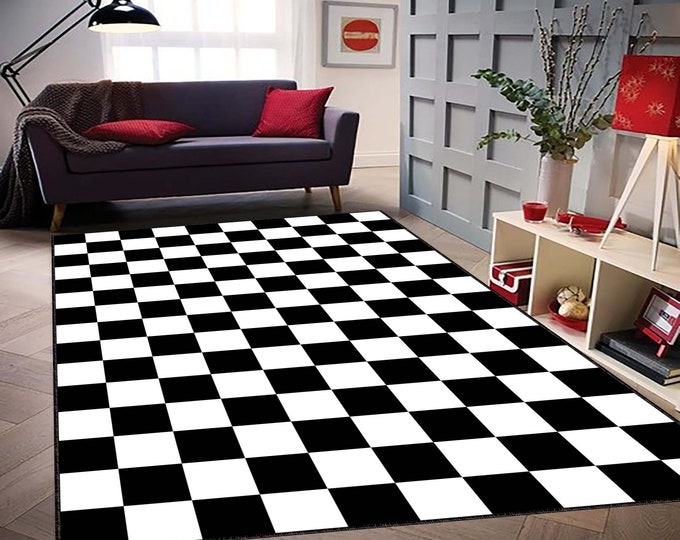 Checkered Area Rug, Checkered Checks Rug for Living Room, Non Slip ...