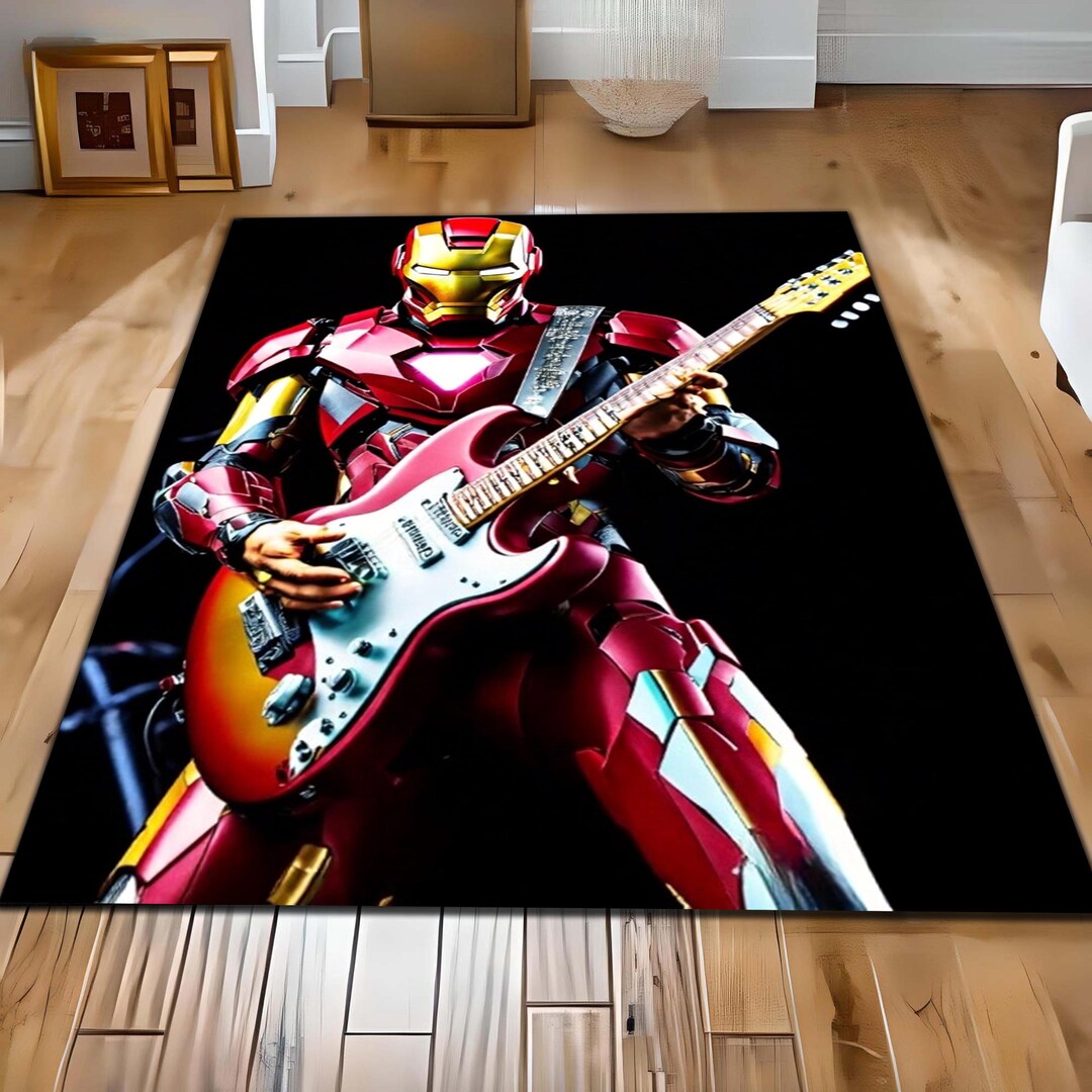 Rockstar Iron Man Rug for Kids Room, Cool Superhero Decor Rug With ...