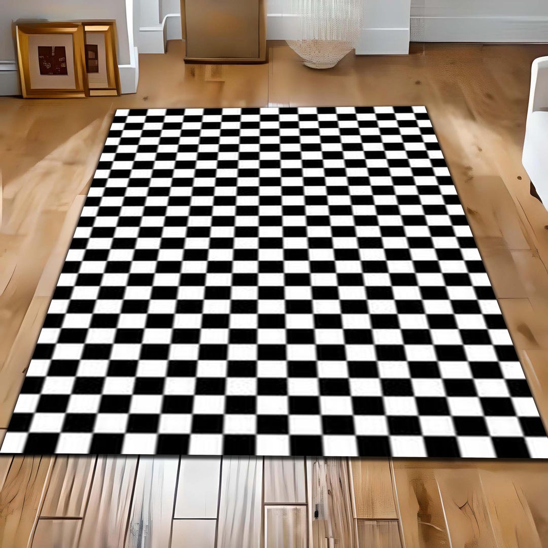 Checkered Rug, Floor Rug, Modern Black and White Checkered Area Rug ...
