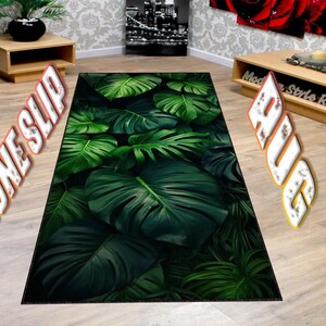 Emerald Green Leaf Rug, Green Leaf Design Rug, Runner Rug, Kitchen ...