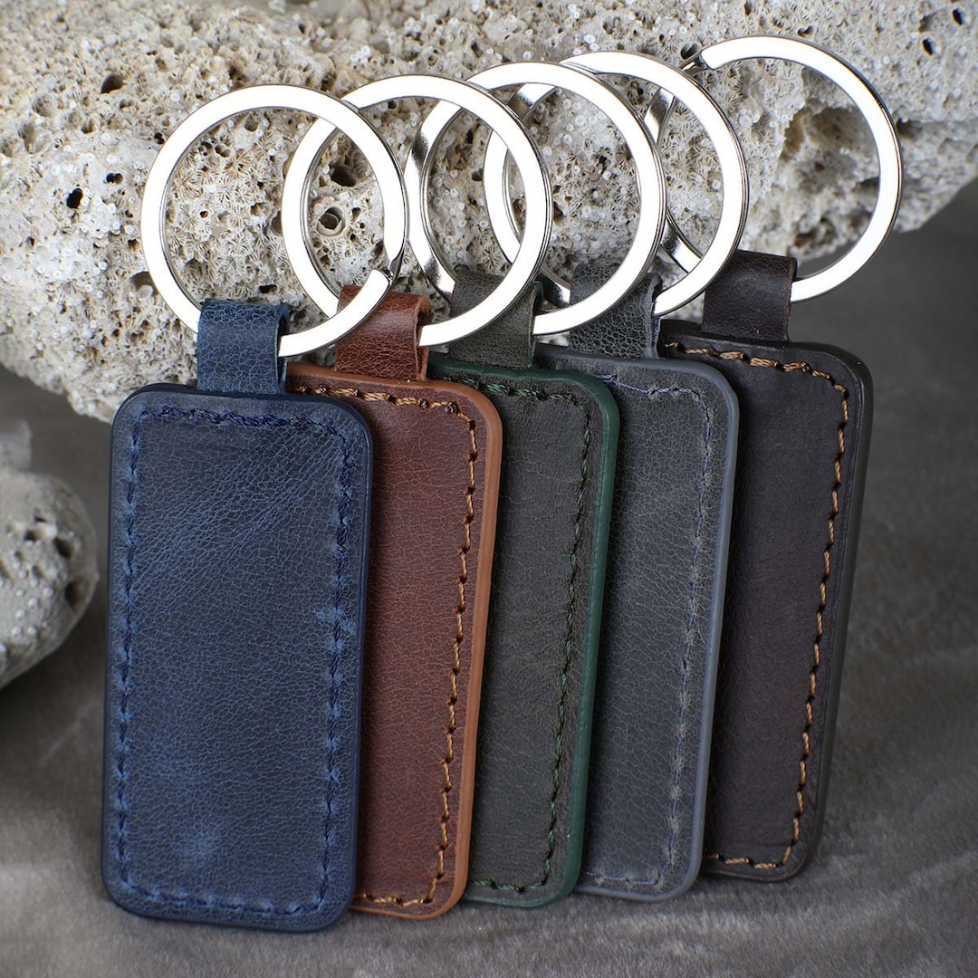 Personalized Genuine Leather Keychain, Keyring, Blue, Tan, Brown, Grey ...