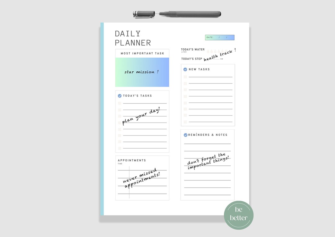 DAILY PLANNER , Printable Planner in Pastel Color Tones, Planner for ...