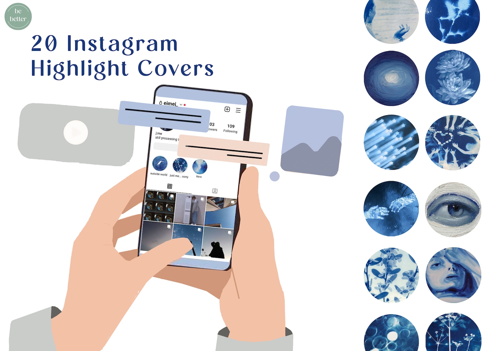 20 Aesthetic Blue Instagram Highlight Cover Icons, Blue Covers, IG ...