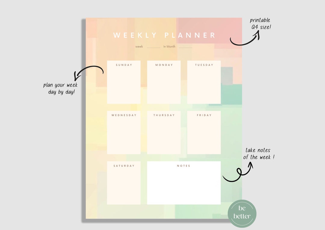 WEEKLY PLANNER, Printable Planner in Pastel Color Tones, Planner for ...