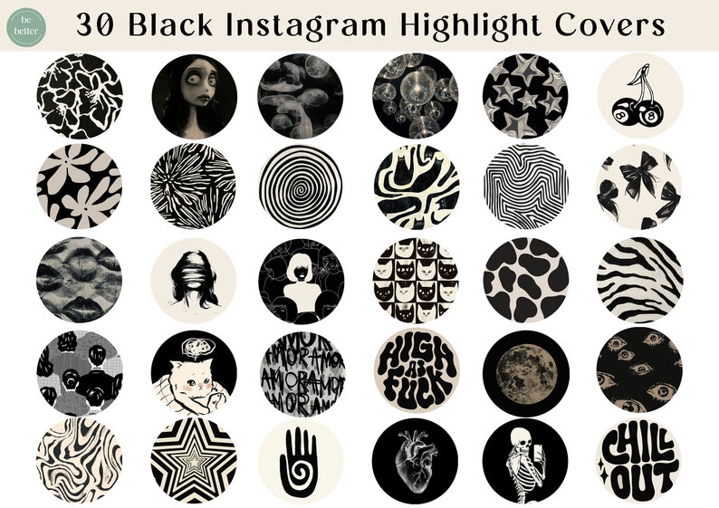 30 Aesthetic Black Instagram Highlight Cover Icons, Black Covers, IG ...