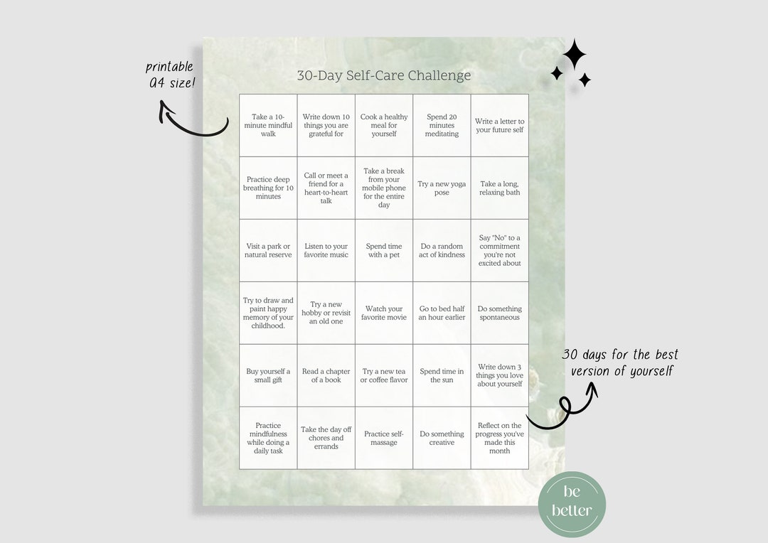 30 Day SELF CARE ROUTINE, Printable Planner in Green Color Tones, 30 ...