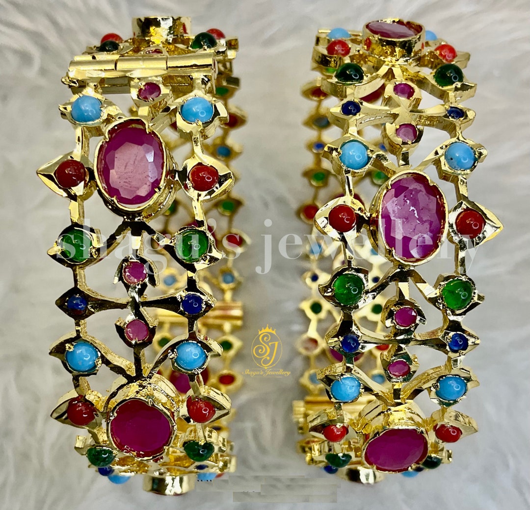 Divine Real Navratan Bangles / 14kt Bangle Bracelets /pearl - Etsy