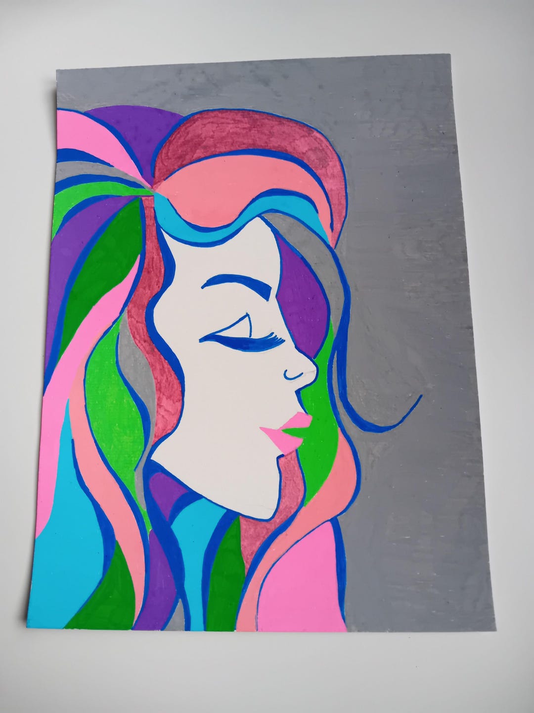 Portrait of a Woman With Unusual Hair, Drawn in Posca Markers. - Etsy