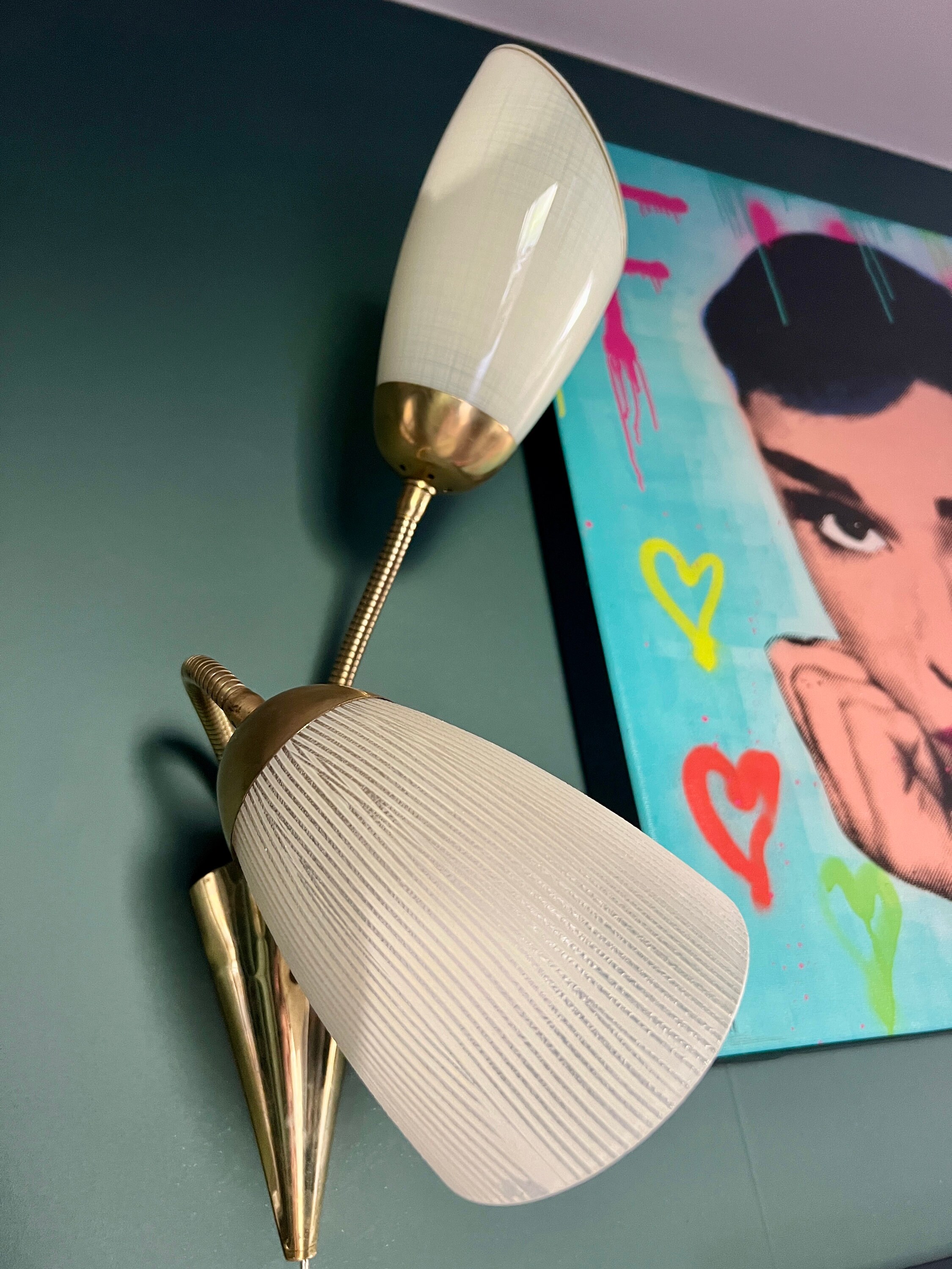 Rarity! Original 1950s Bag Lamp With Glass Shades, Mid-century Wall ...