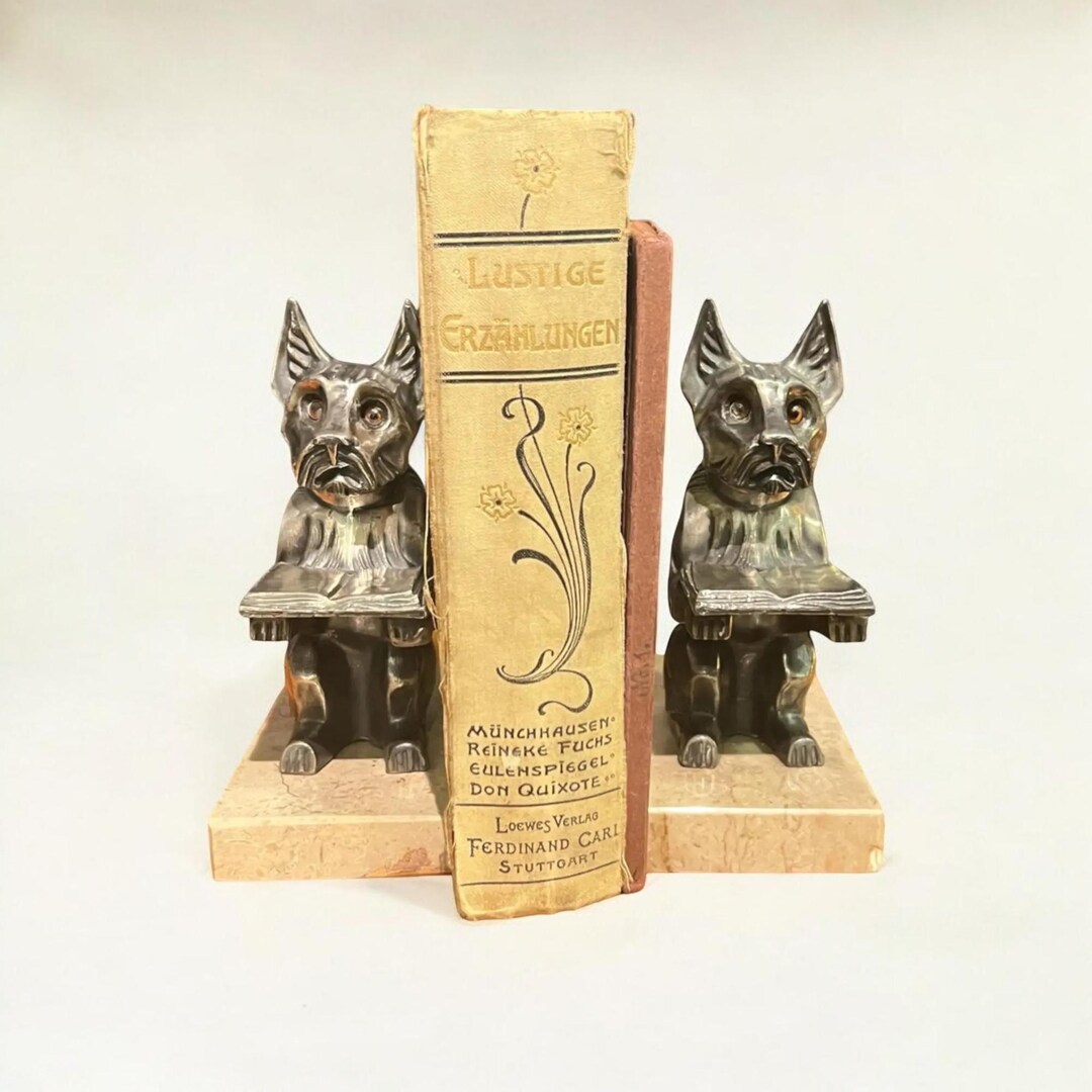 A Pair of Art Deco Bookends Made of Silver Pewter - Reading Scotch ...