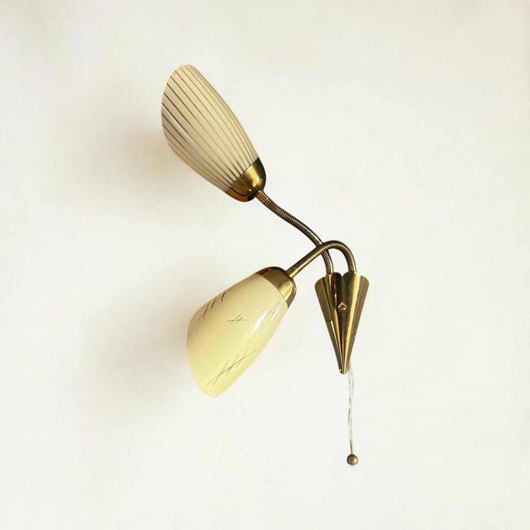 Rarity! Original 1950s Bag Lamp With Glass Shades, Mid-century Wall ...