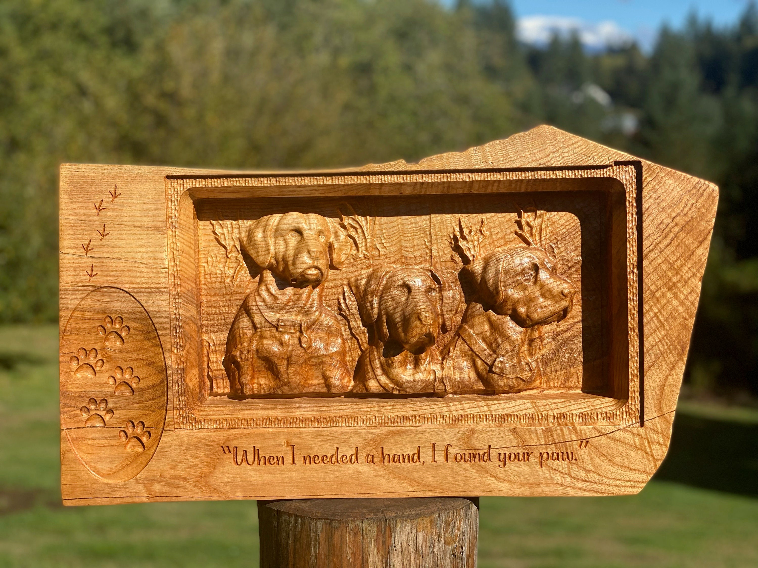 Wood Carving of Three Dogs- Labradors Table Art Handmade - Etsy