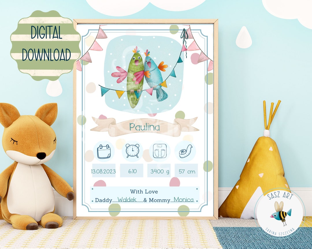 Personalized Baby Birth Stats Print, Whimsical Animals (PDF) - Etsy