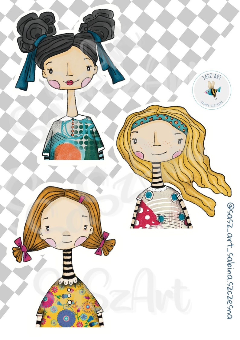 Digital Paper Dolls Digital Sheet Art Girls Art Journal ATC Cards ...