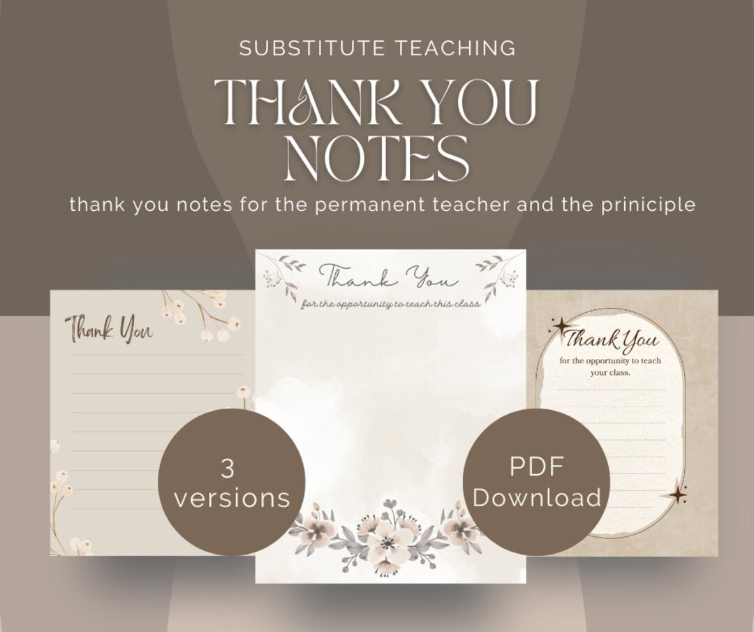 Thank You Note From Substitute Teacher for the Permanent Teacher or the ...
