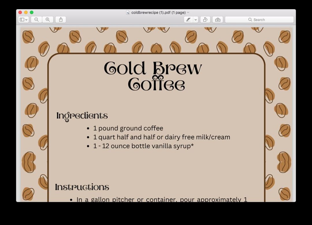 Cold Brew Coffee Recipe Printable | DIY Iced Coffee Guide | Easy At ...