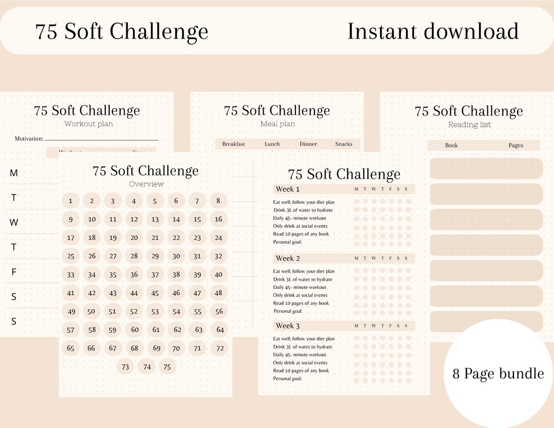 75 Soft Challenge, 75 Soft Printable, 75 Soft Bullet Journal, 75 Soft ...