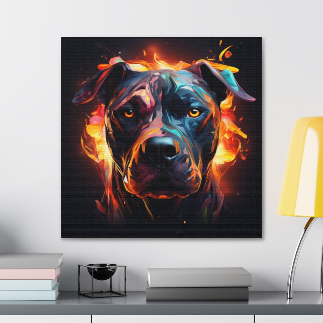 Pitbull Art Canvas Gallery Wraps Abstract Pitbull Flaming Art for Him ...