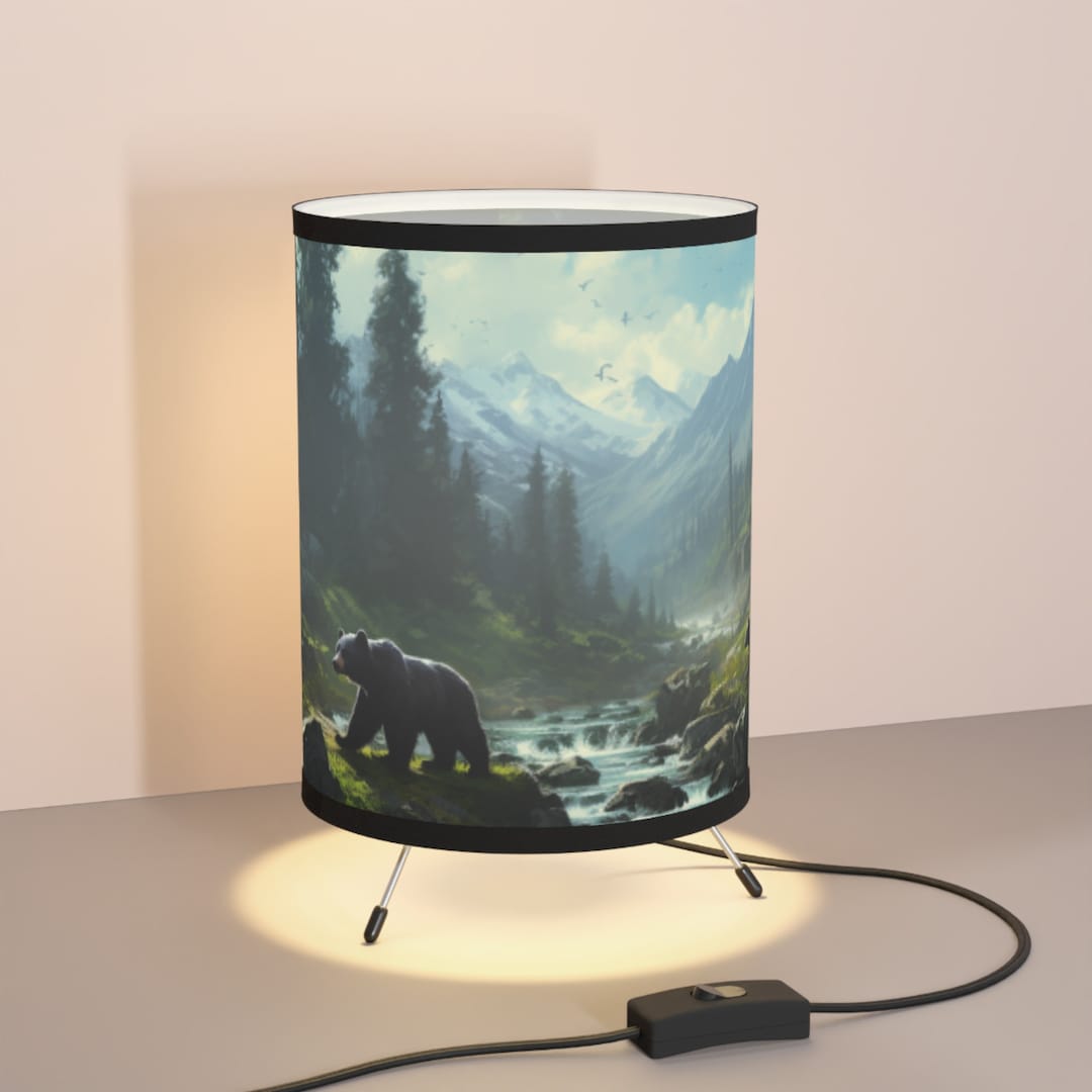 Black Bear Landscape Tripod Lamp With High-res Printed Shade, US\CA ...