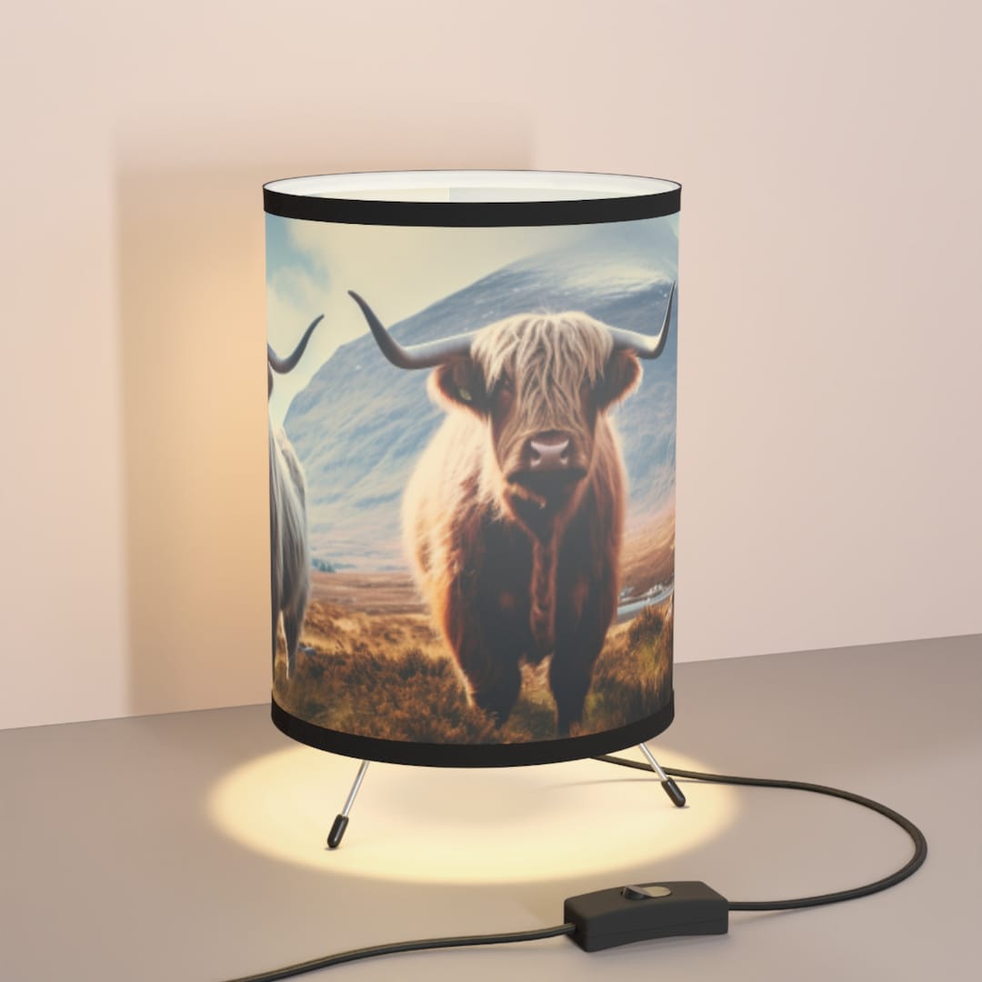 Highland Cow Tripod Lamp With High-res Printed Shade, US\CA Plug Rustic ...