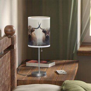 Highland Cow Lamp on a Stand, US|CA Plug Highland Cows in Field of Fog ...