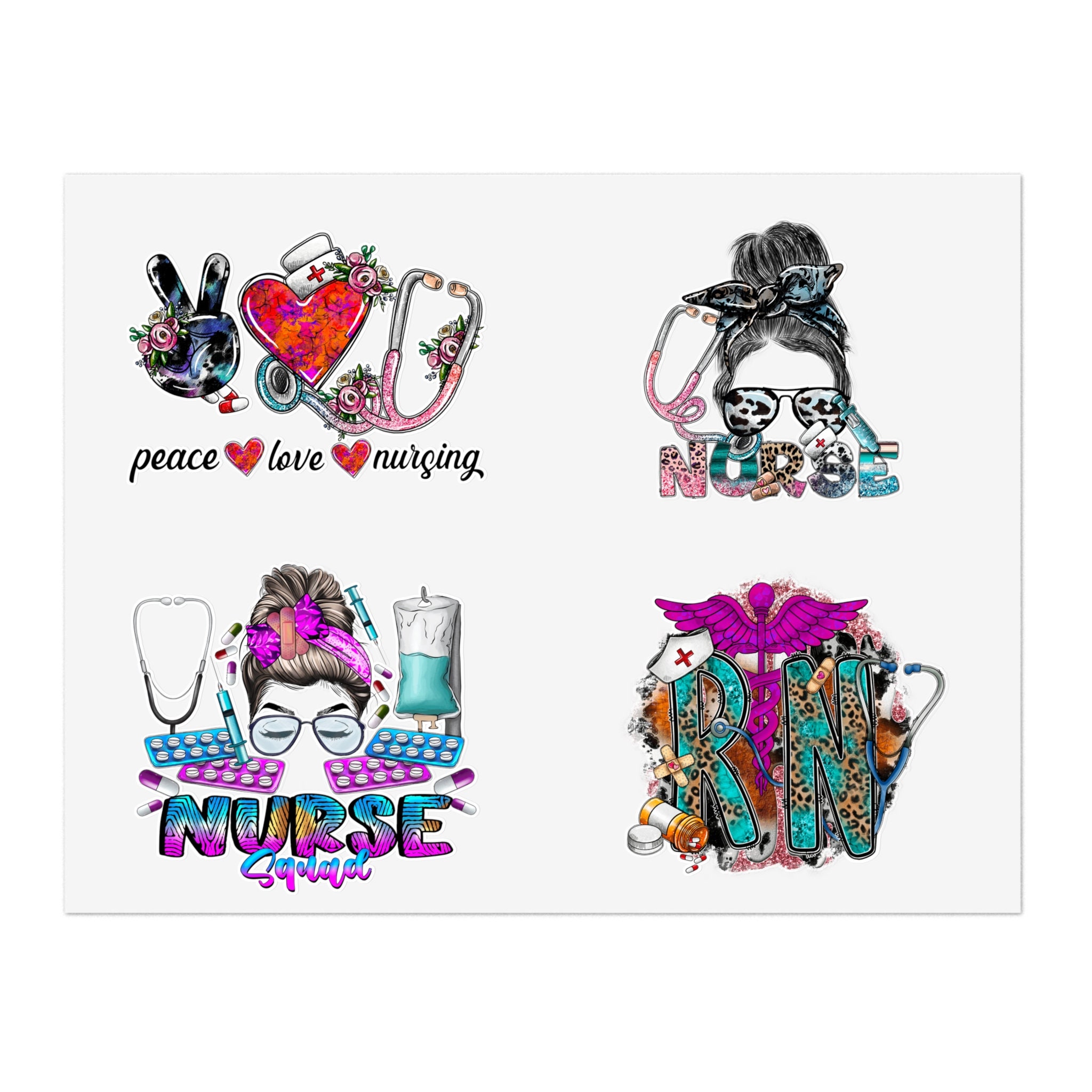 Nurse Sticker Sheets 2 Sizes, 3 Types Holographic, Transparent & White ...