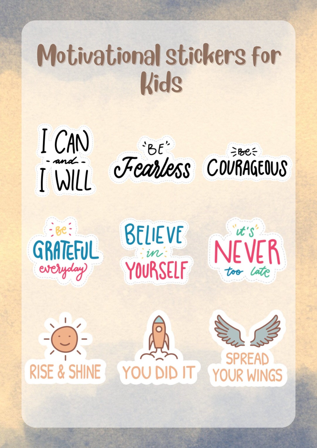 Printable Motivational Affirmation Stickers for Kids Instant - Etsy