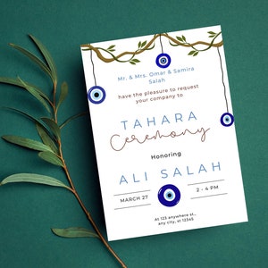 Tahara Ceremony Invitation, Evil Eye Themed Muslim Circumcision Party ...
