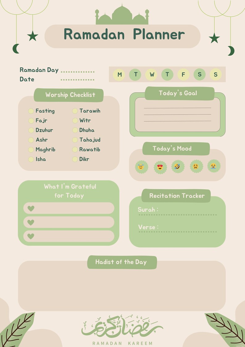 Daily Ramadan Kareem Planner for Kids and Parents, Instant Download ...
