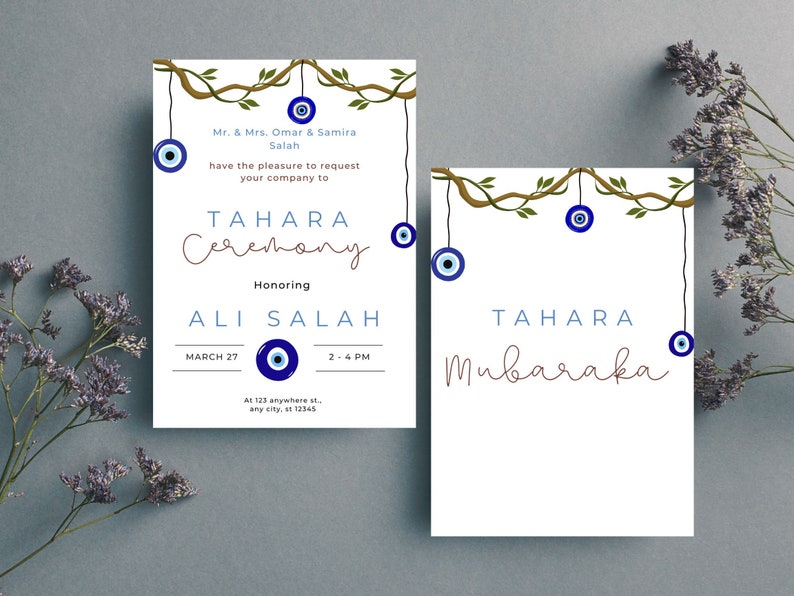 Tahara Ceremony Invitation, Evil Eye Themed Muslim Circumcision Party ...