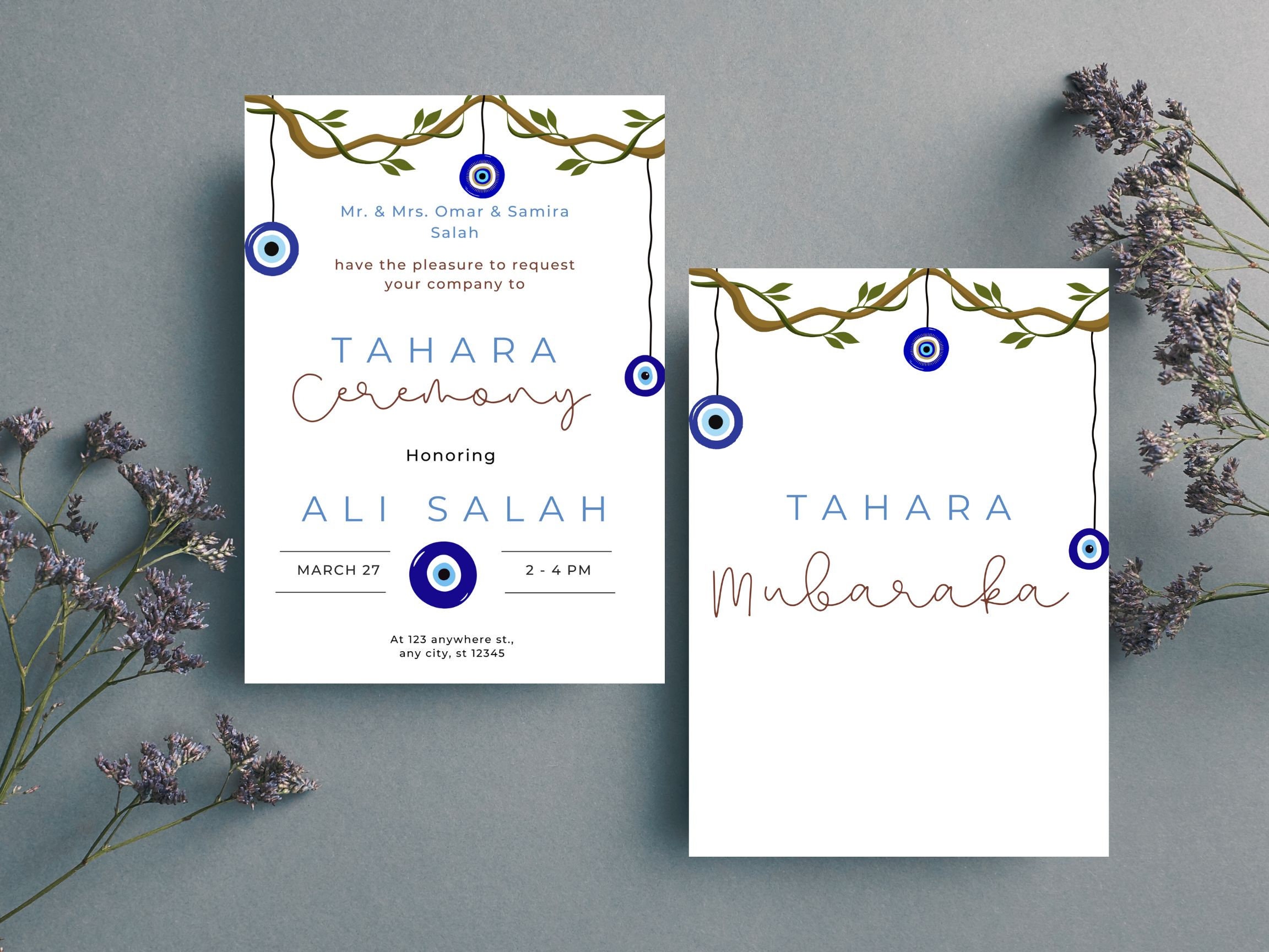 Tahara Ceremony Invitation, Evil Eye Themed Muslim Circumcision Party ...