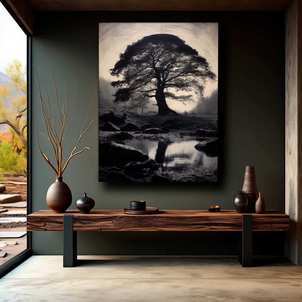 Oak Tree Printable Wall Art L Oak Tree Print L Black and White Painting ...