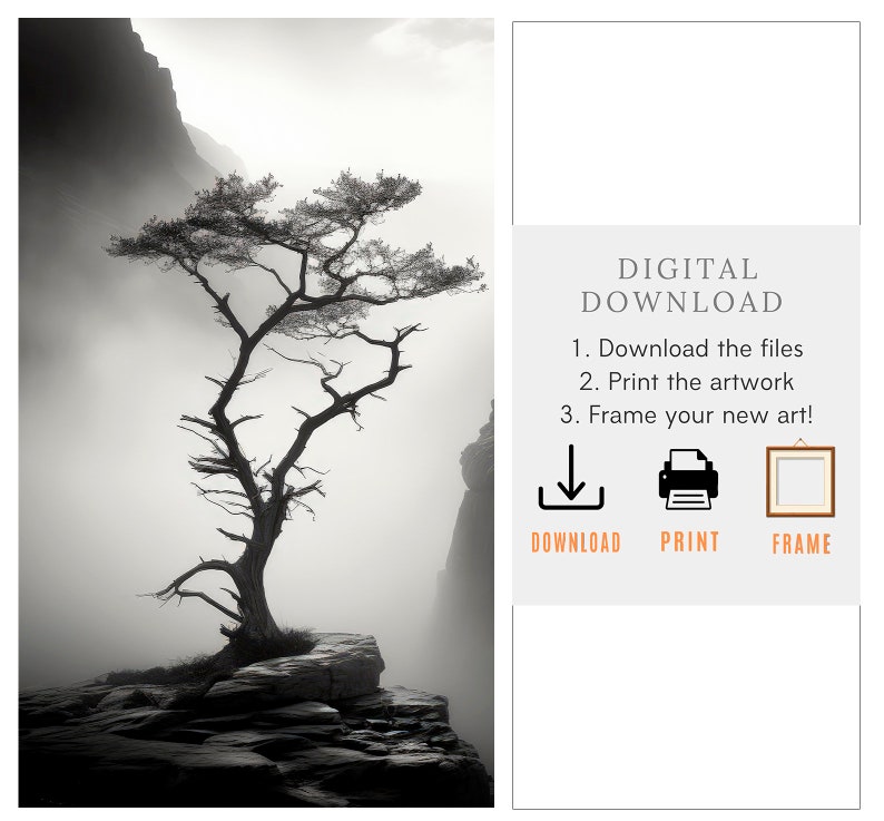 Lone Tree Black and White Landscape Photograph: Modern Art Printable ...